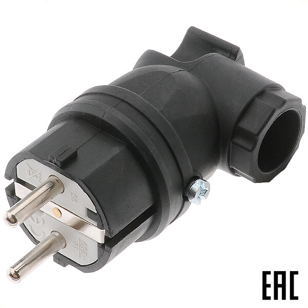 Вилка "евр" угловая резиновая немецкий стандарт черная IP44 PCE 05811-s (2 шт. в наборе)