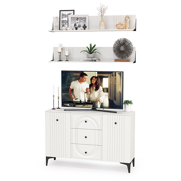 Валенсия Гостиная № 089, цвет ЛДСП белый шагрень/МДФ белый шагрень