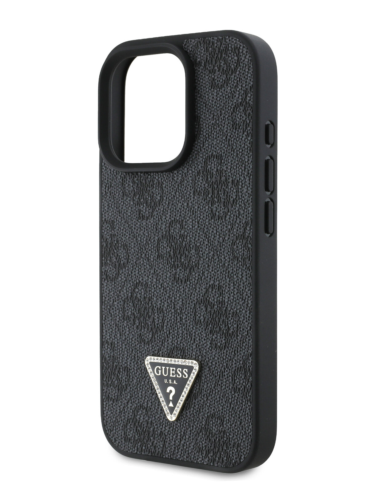 Guess для iPhone 16 Pro чехол PU 4G Triangle Diamond metal logo Hard Black