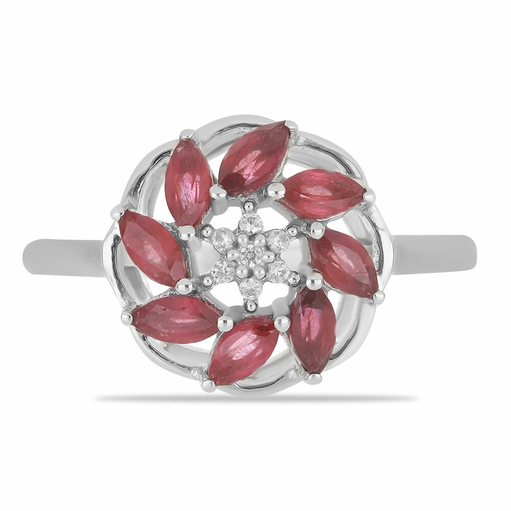 Кольцо, серебро, 925 проба, родирование, циркон, рубин