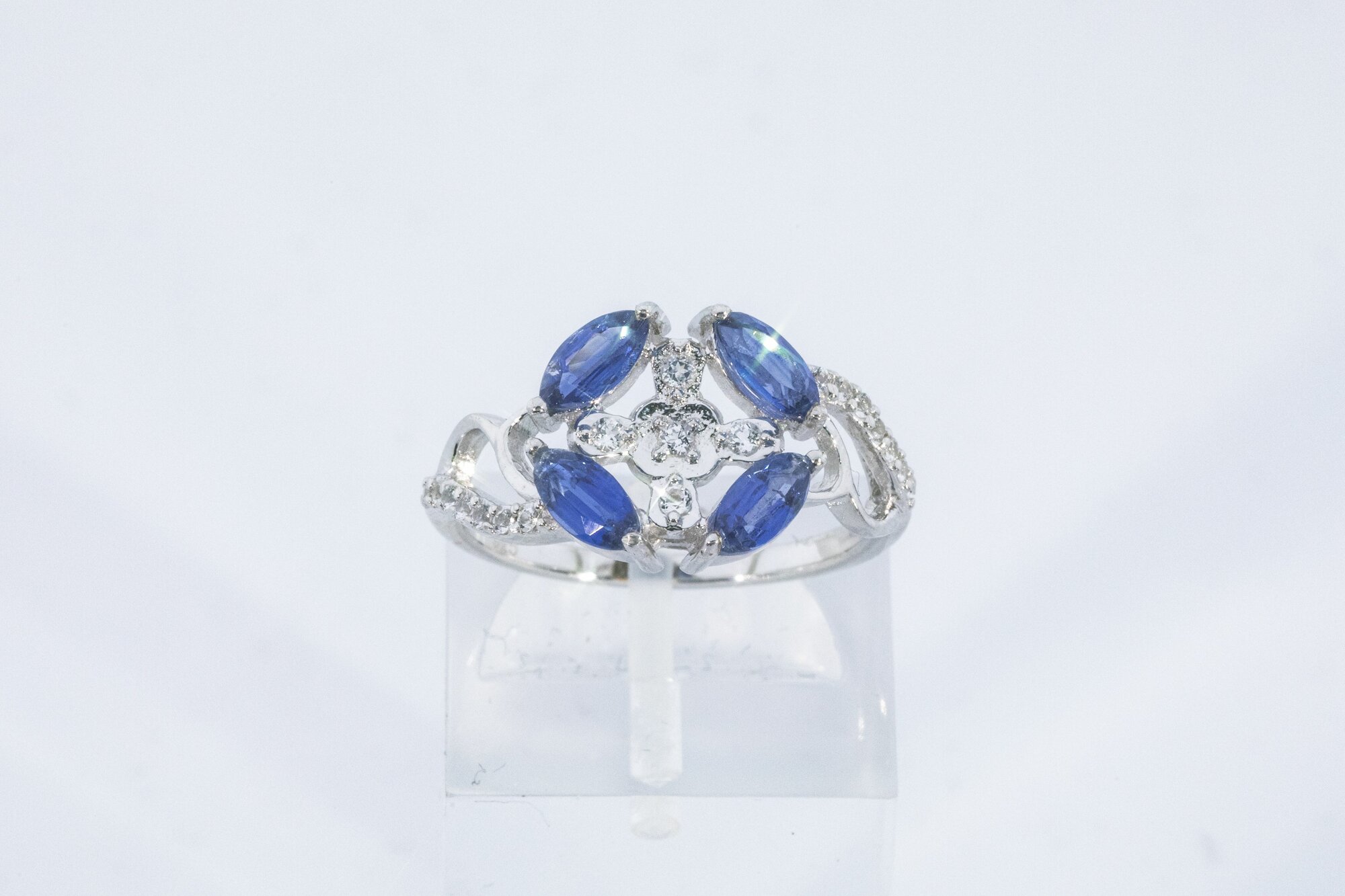 Кольцо, серебро, 925 проба, родирование, топаз, кианит