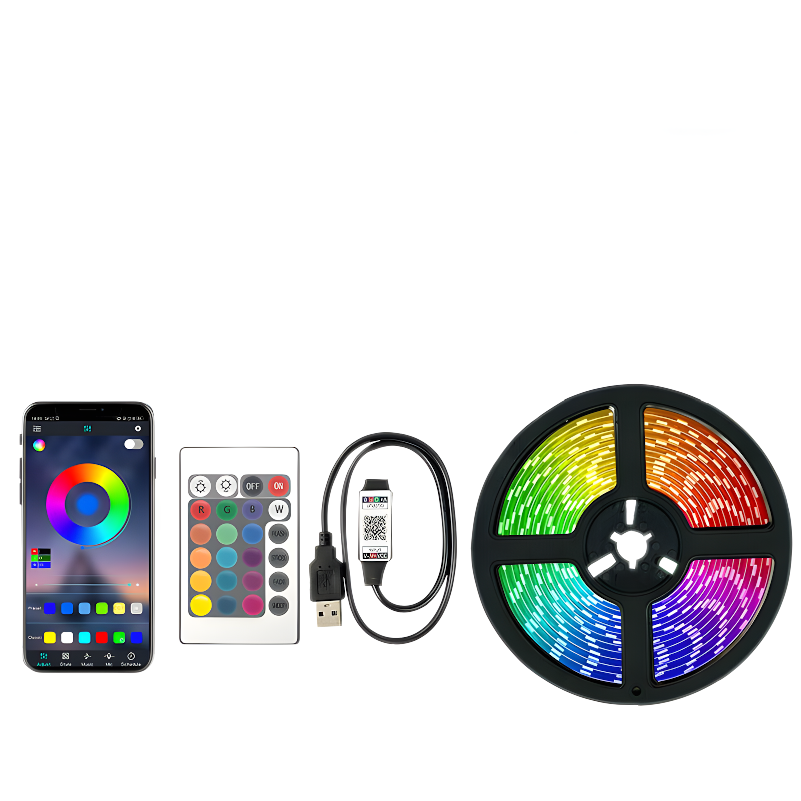 Светодиодная лента 5050RGB, 5 м, Bluetooth, с пультом управления на 24 кнопки, 30 светодиодов на метр, клейкая основа