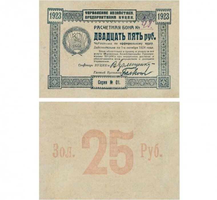 Расчетная бона 25 рублей 1923 вуцик, Украинская ССР, сувенирная копия, банкноты и купюры редкие коллекционные