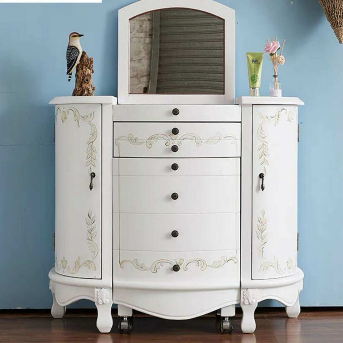 Туалетный столик-комод с креслом и зеркалом Belite (цвет белоснежный)