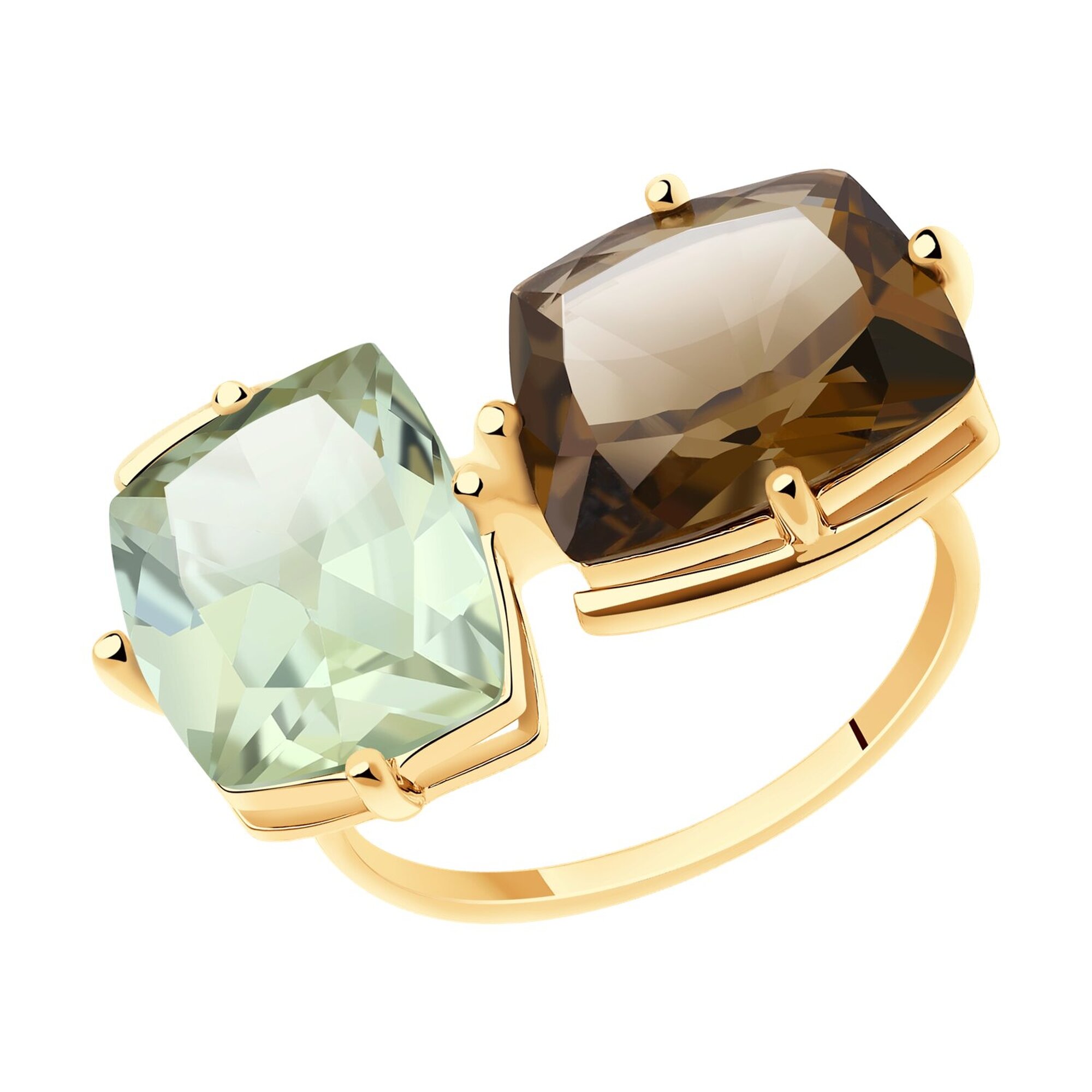 Кольцо, красное золото, 585 проба, аметист, раухтопаз