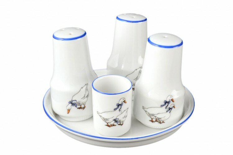 Набор для специй 5 пр, 1 шт. (Подставка, солонка, перечница 2 шт, подставка для зубочисток) Thun Гуси