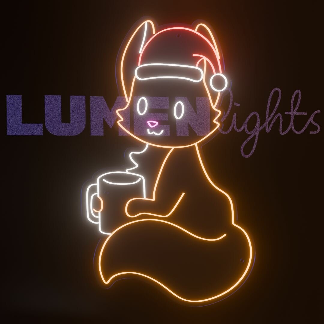 Неоновая вывеска, светильник декоративный Лисичка в колпаке, 72х45 см.