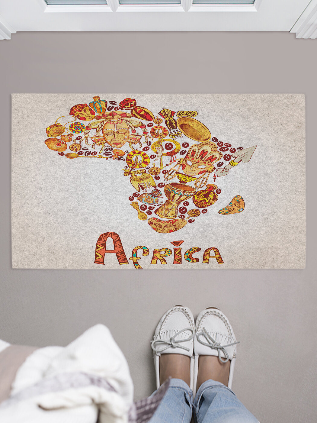 Коврик придверный в прихожую с принтом "Этническая Африка" 45x75 см , JoyArty