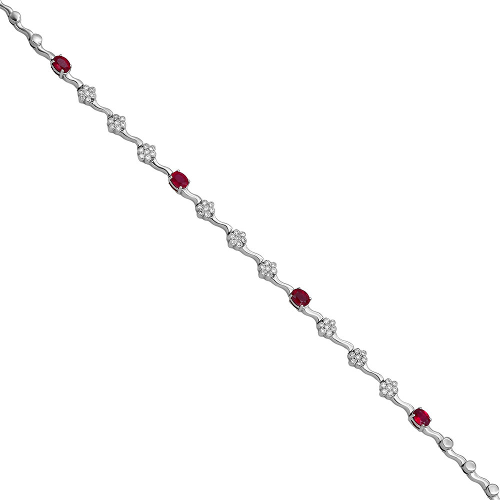 браслет из белого золота, с бриллиантами, с рубинами