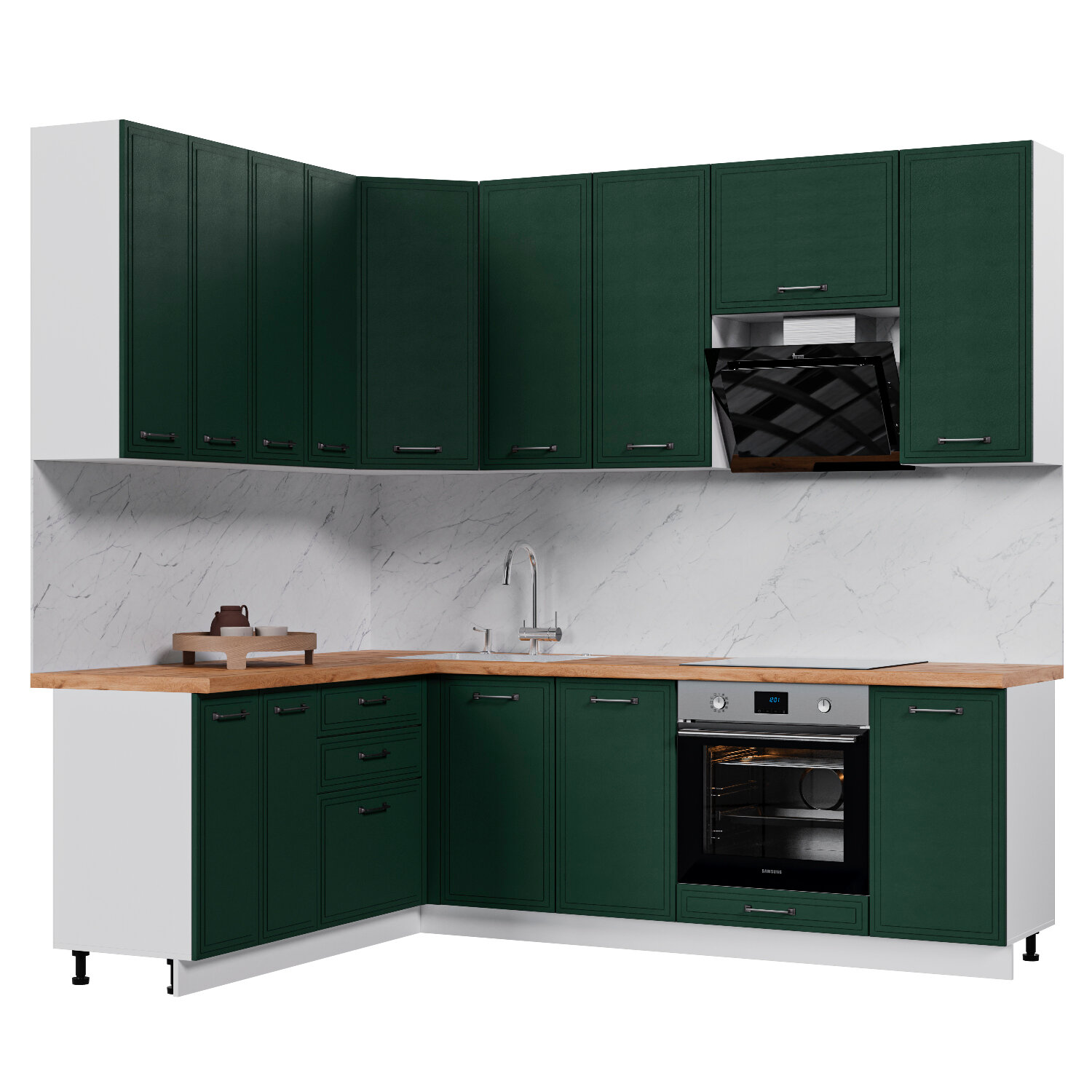 Кухонный гарнитур угловой, без столешницы, Кухня Индира 180х240см h=2370мм, Белый/Сланец