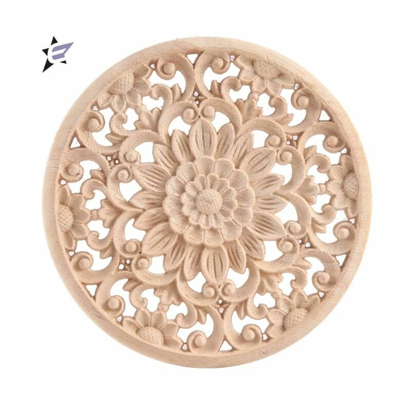 Изысканная деревянная резная угловая накладка с аппликацией, неокрашенный домашний декор Декоративная фигурка 15x15x2 см