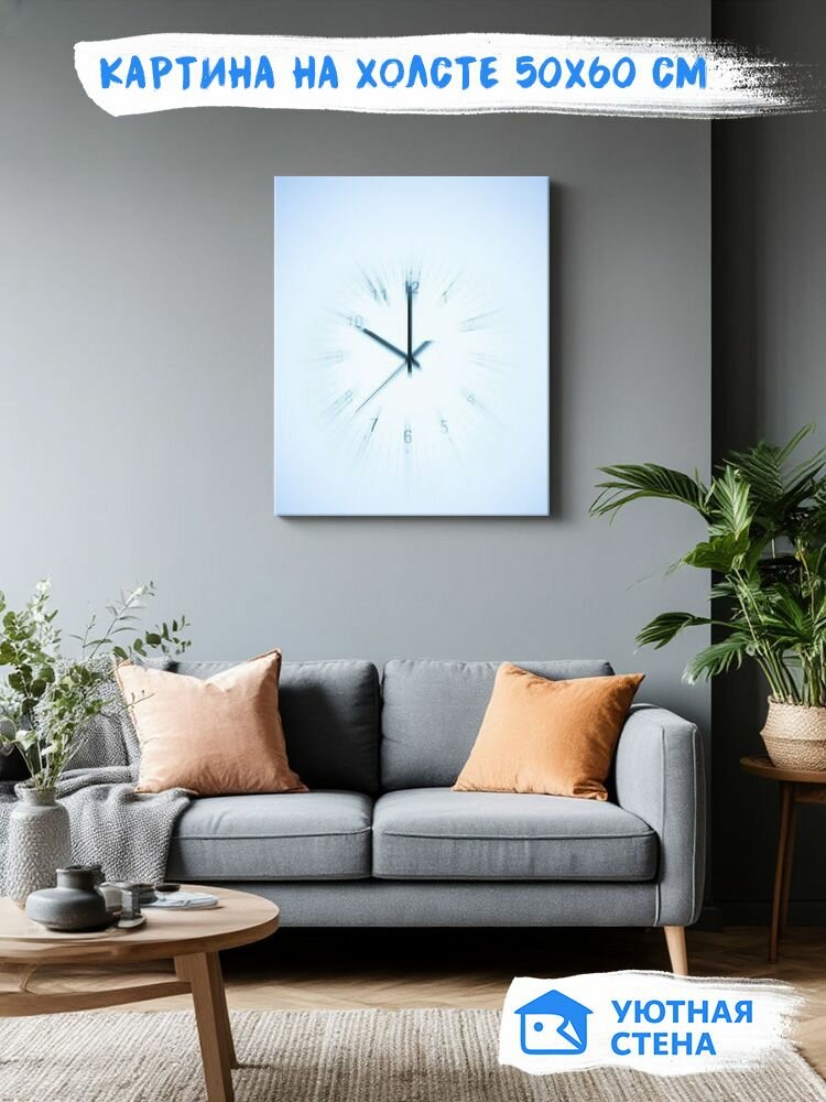 Картина на натуральном холсте Уютная стена "Белые часы с эффектом движения" 50х60 см