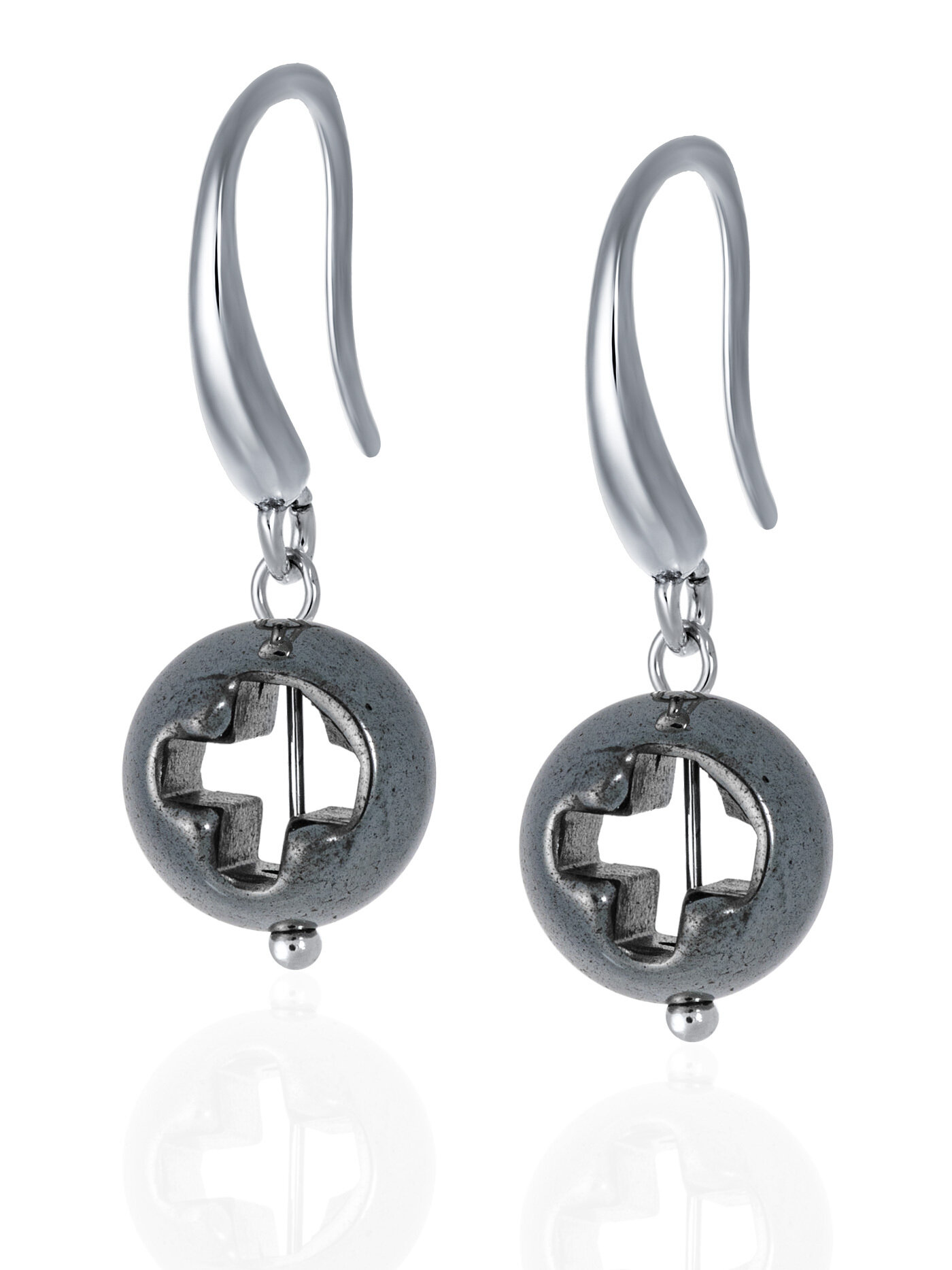 Серьги с подвесками, гематит