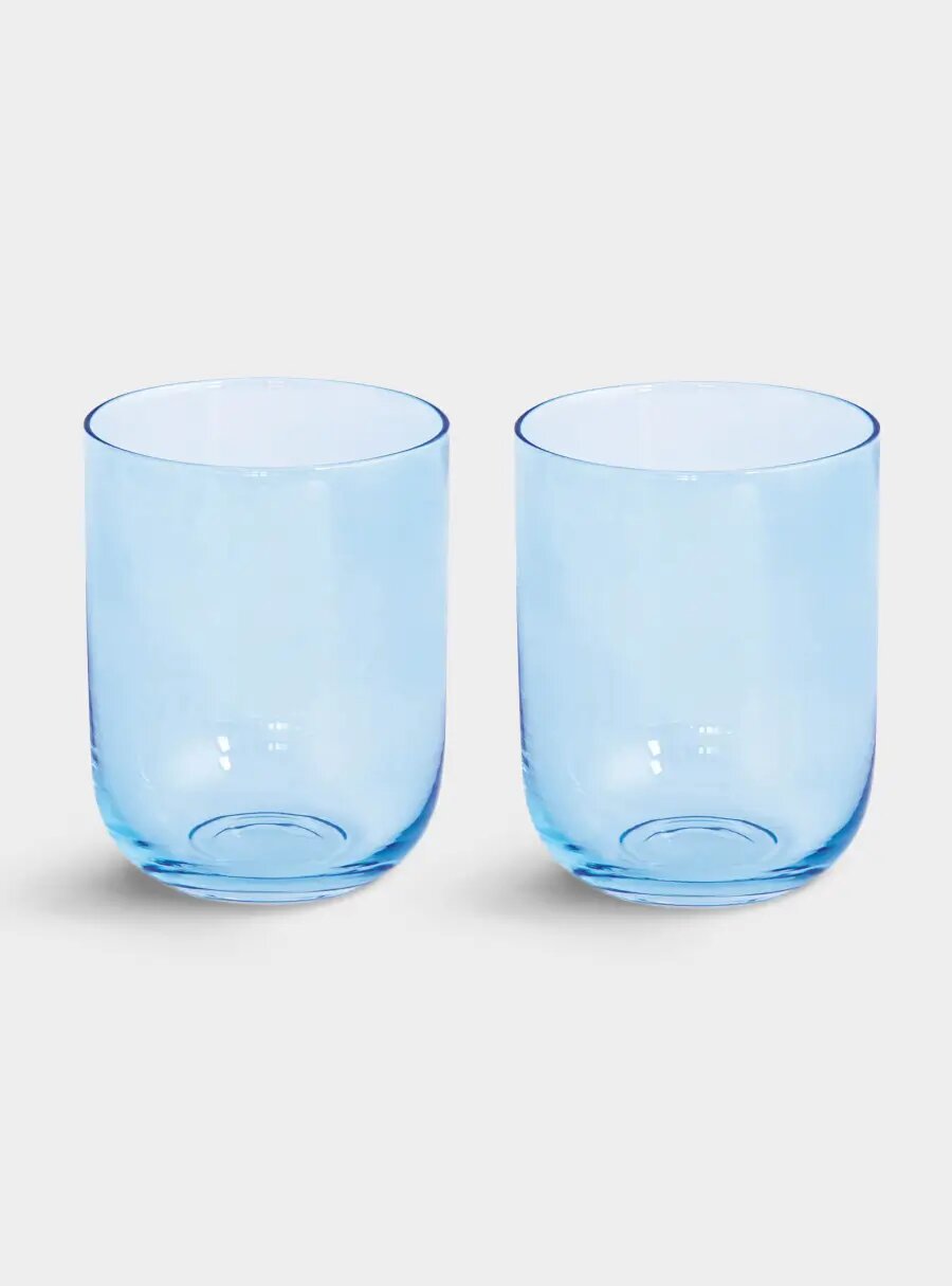 Набор стаканов для воды, 2 пр, 390 мл, стекло, голубые, Rainbow