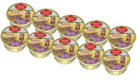 Родные корма 10 шт по 125 г полнорационный, консервированный корм для щенков, паштет из индейки