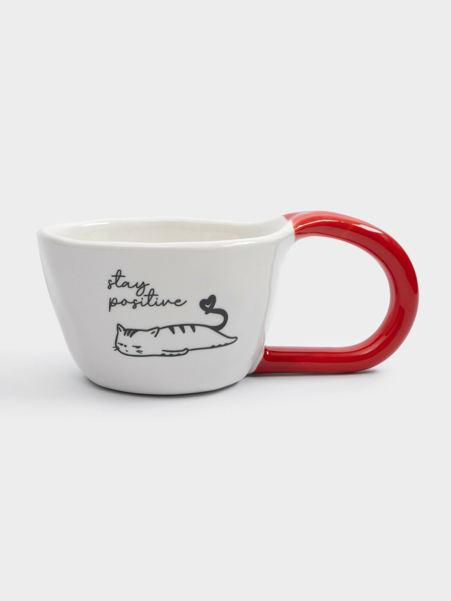 Кружка, 350 мл, костяной фарфор, бело-красная, Кот, Eccentric (Anna Lafarg)