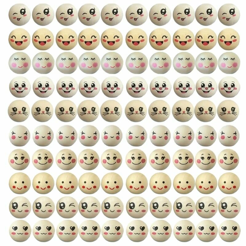 (100 шт) Деревянные бусины со смайликами