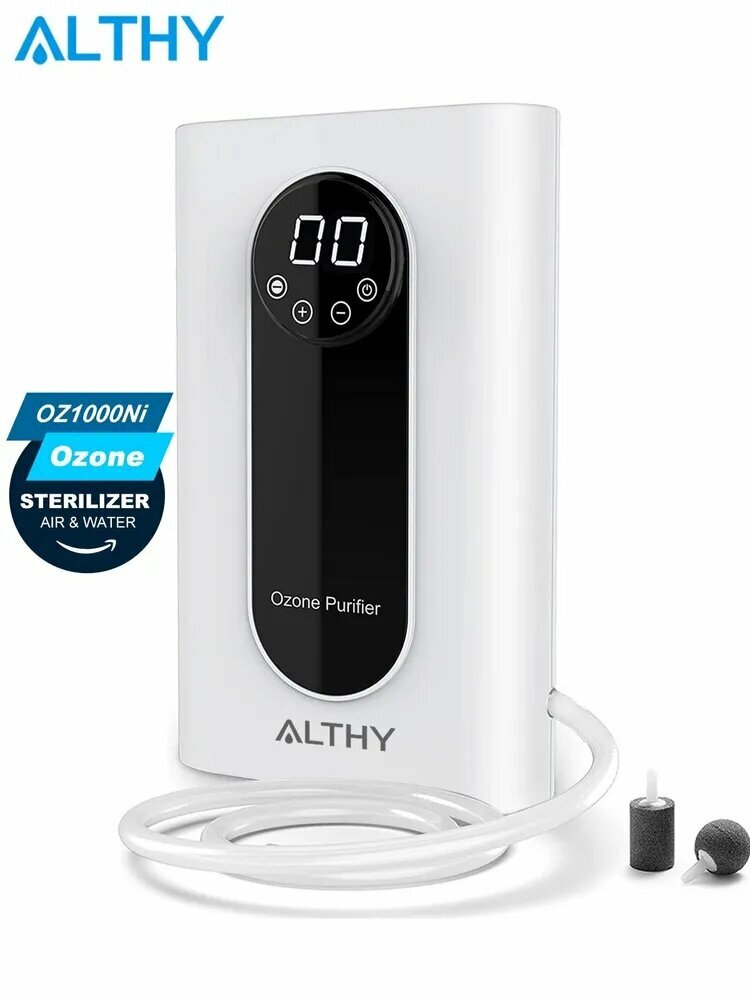 ALTHY Озонатор + ионизатор очиститель для воздуха, воды, продуктов и холодильников,1000 мг/час, охват до 100 м2