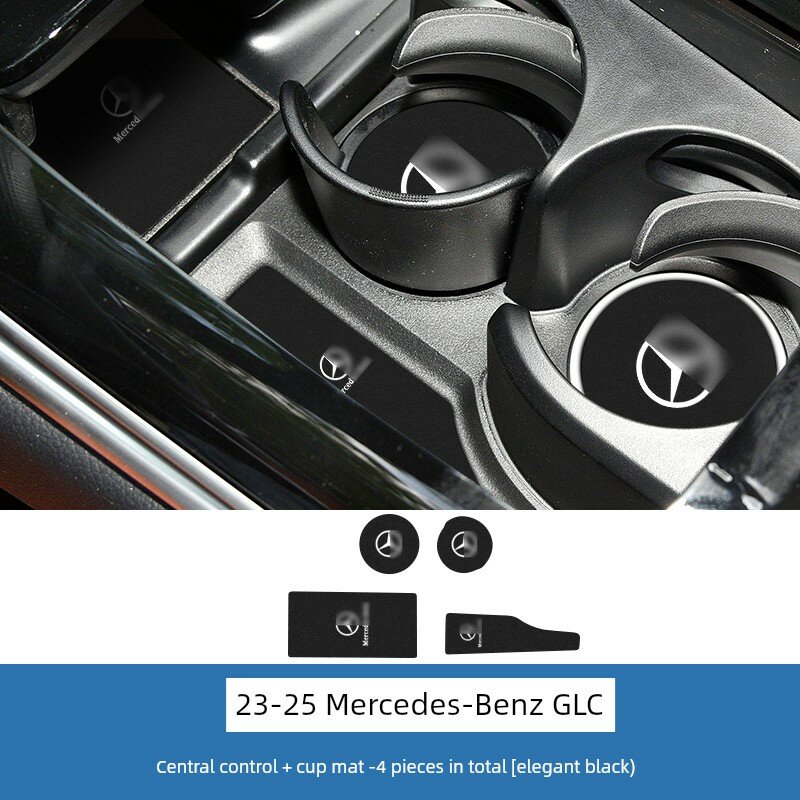 Набор для салона Mercedes GLC 2023-2025: приборная панель и подстаканник, классический черный, 4 шт