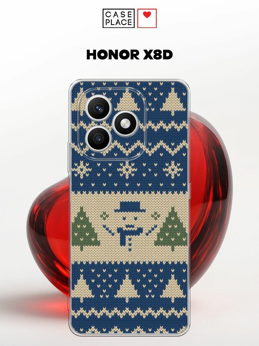 Чехол на Honor X8d / Хонор X8d с принтом Новогодняя вышивка со снеговиком