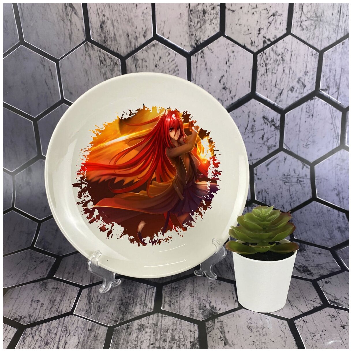 Тарелка Аниме Шакуган Девушка с огнеными крыльями и катаной