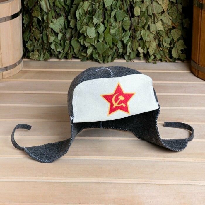 Шапка - ушанка для бани Добропаровъ "Серп и молот", шерсть 70%, войлок