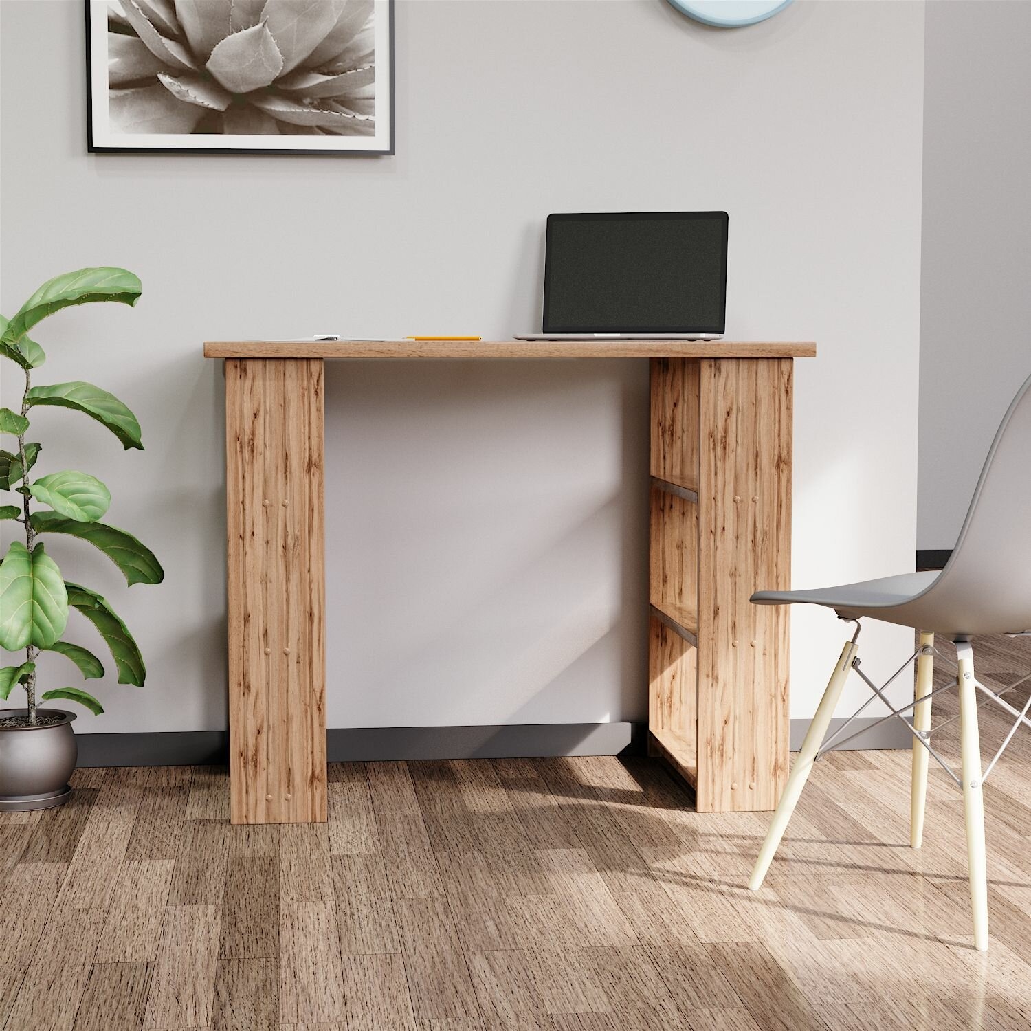 Стол письменный Дуб Вотан с полками, компьютерный игровой стол, рабочий стол для ноутбука 95*50*75