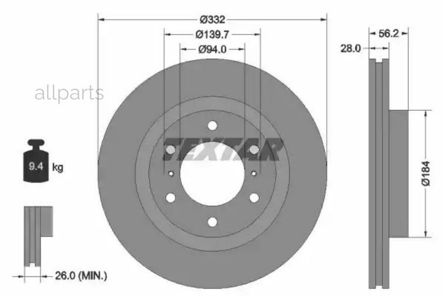 TEXTAR 92167203 Диск тормозной передний с покрытием PRO MITSUBISHI TEXTAR 92167203