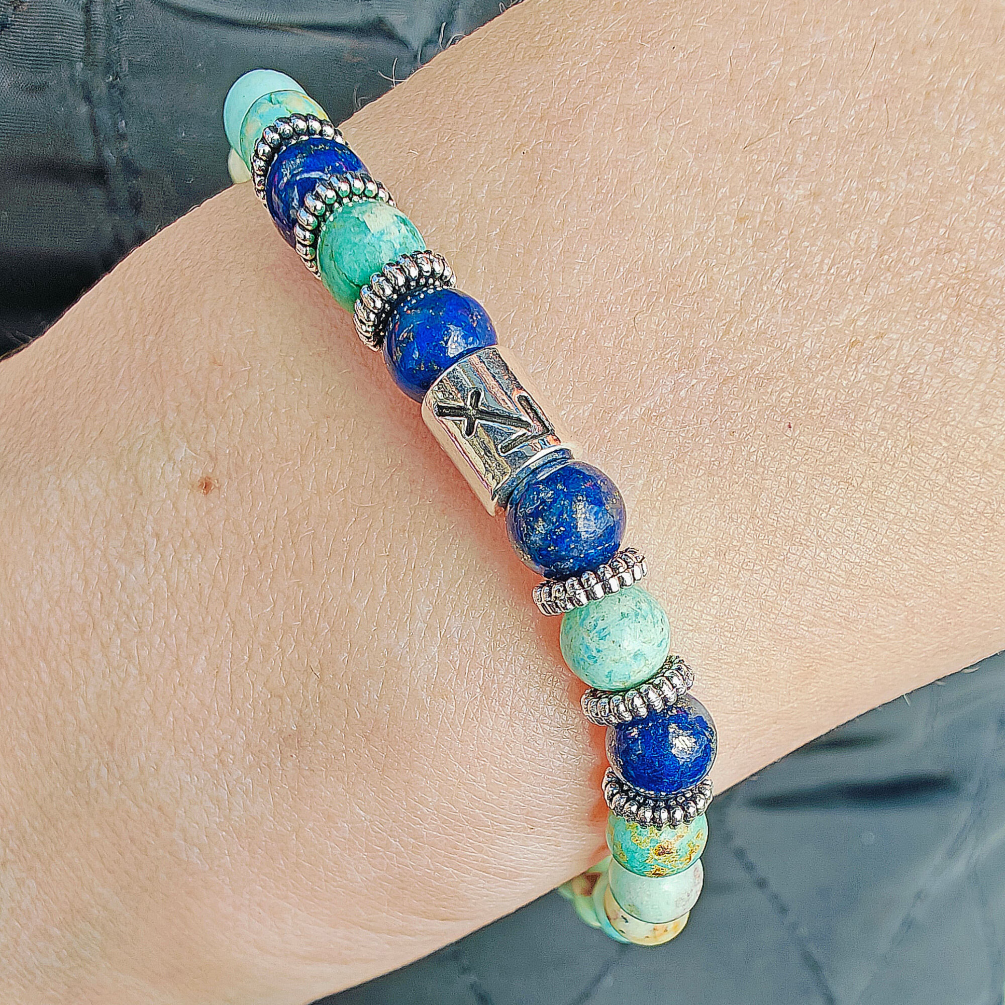 Плетеный браслет, лазурит, бирюза