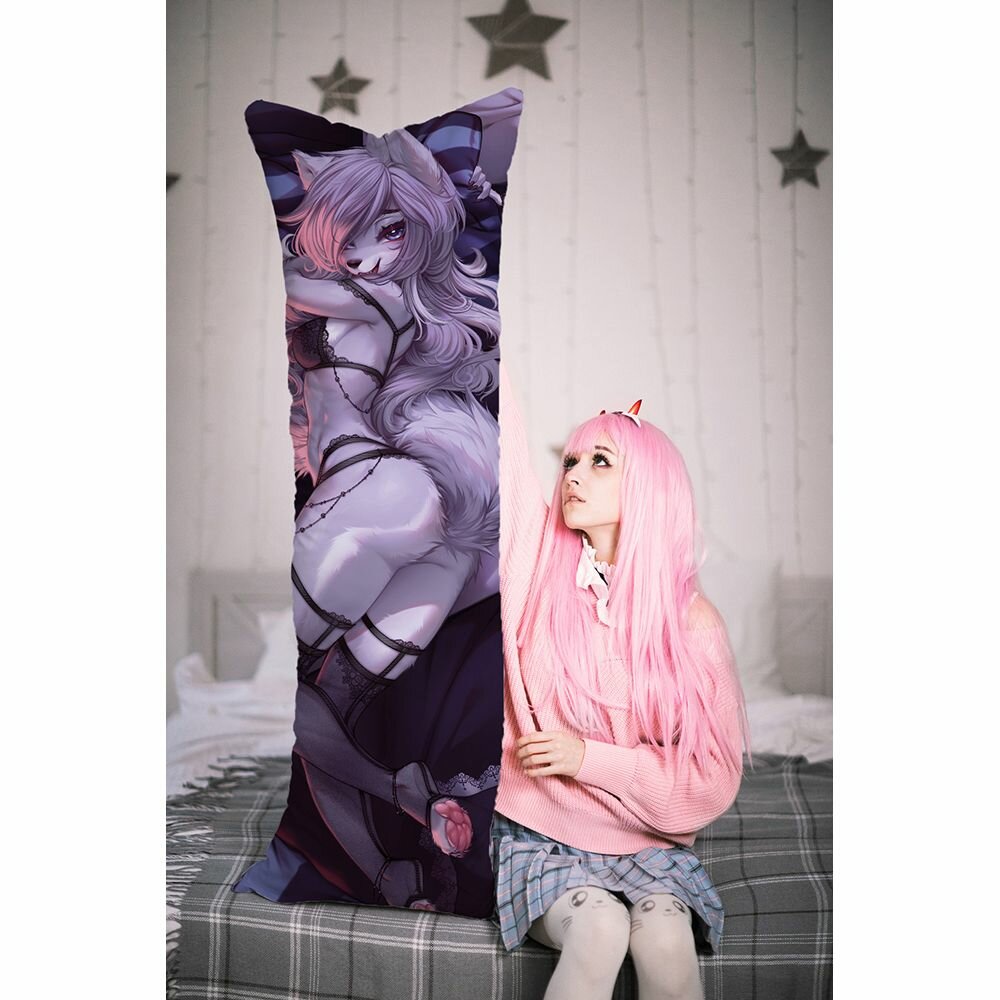 Дакимакура подушка обнимашка длинная Серебристая волчица Фурри арт. 1152, 150х50 см