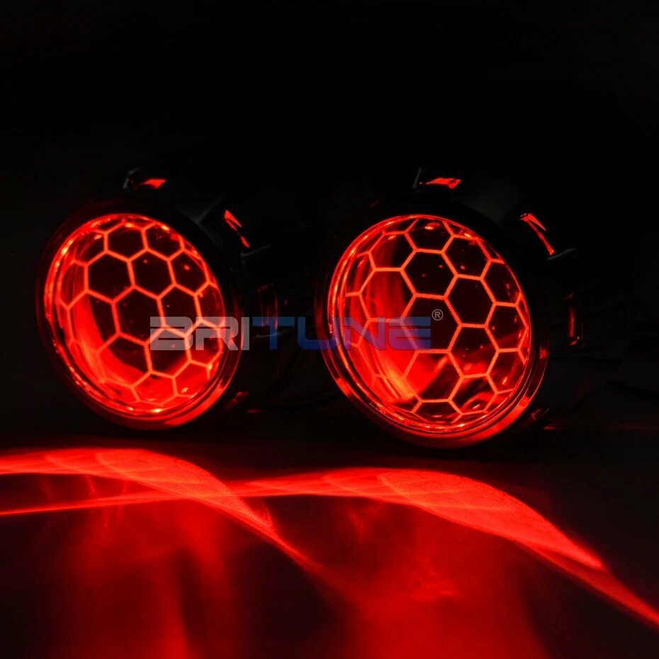 Биксеноновые линзы для фар объектив проектора HID со светодиодной подсветкой дьявольский глаз Super 2,5-дюймовая сотовая линза H4 H7 для тюнинга фар Комплект для укладки аксессуары для авто With Red Devil