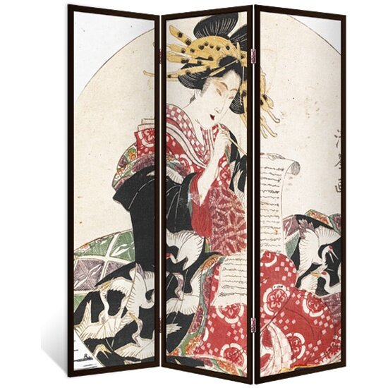 Ширма перегородка Декор Депо для комнаты деревянная "Мемуары гейши" двухсторонняя с картинкой (уют) 3 створки венге 176х140 см 11 кг