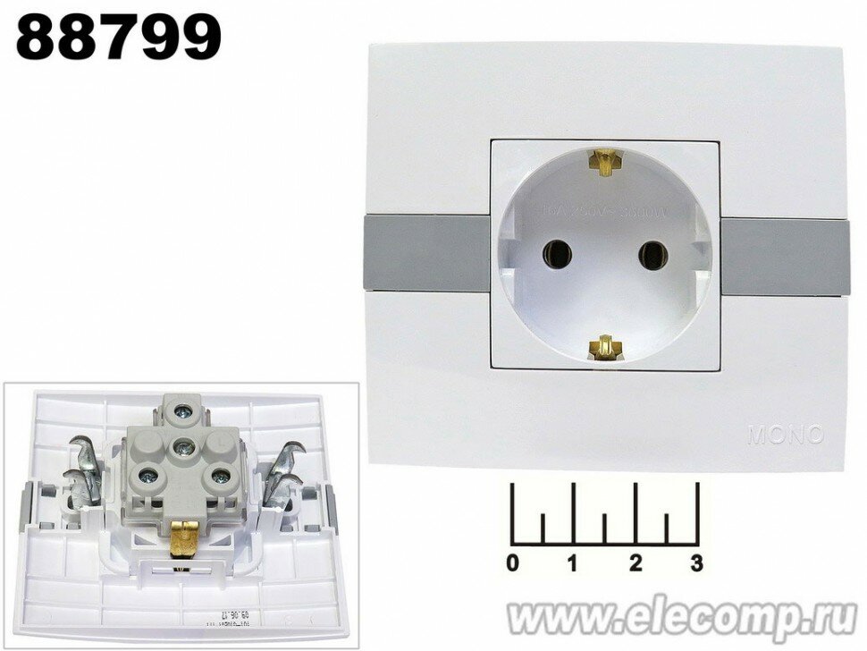Розетка электрическая врезная с землей Mono белая (101-010207-117)