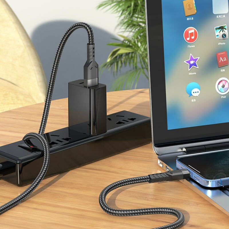 USB дата кабель Lightning, HOCO, U110, 1.2м, черный — фото 1
