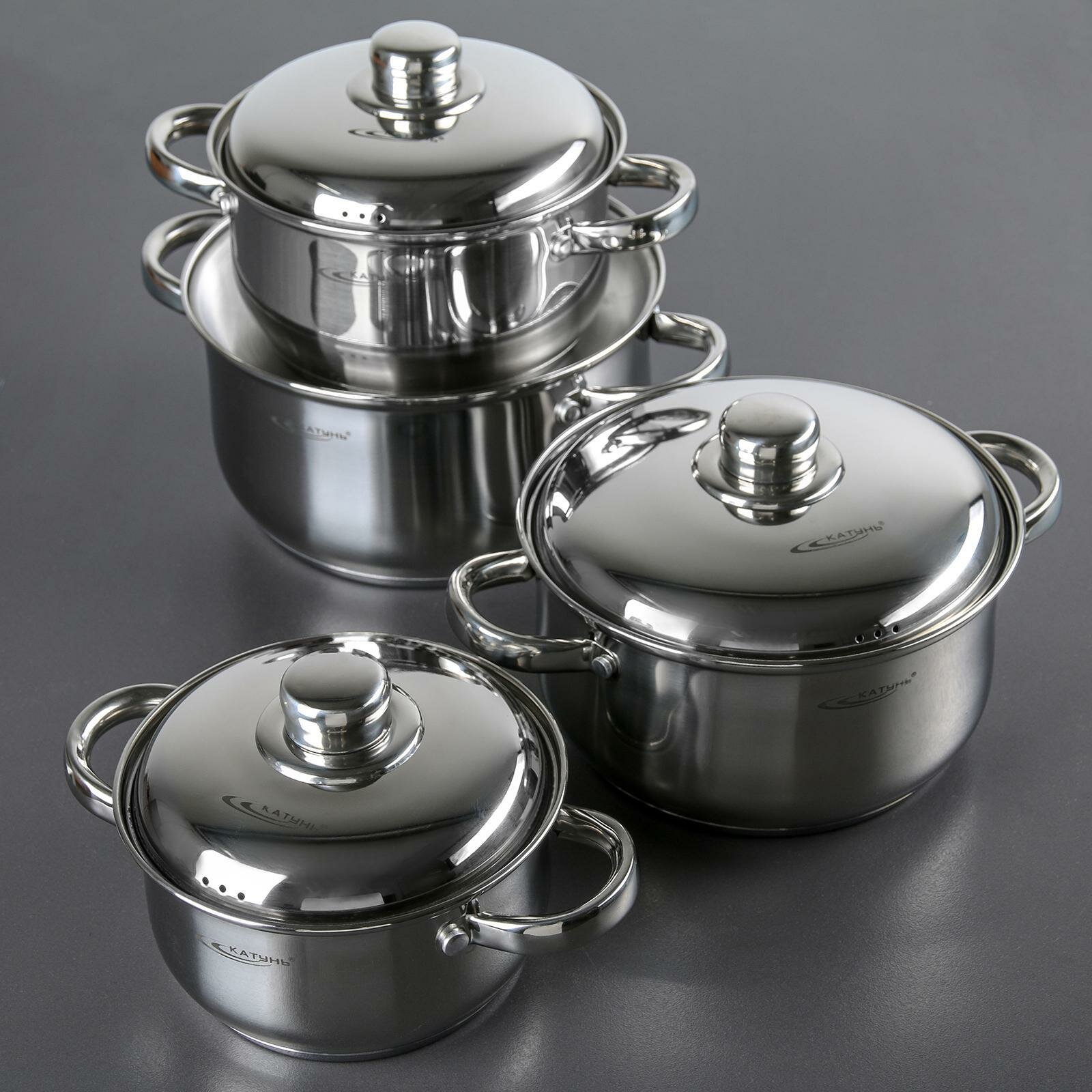 Набор кастрюль «Гретта», 4 предмета: 1.8 л, 2.5 л, 3.4 л, 4.5 л, капсульное дно, индукция, нержавеющая сталь, AISI - 201