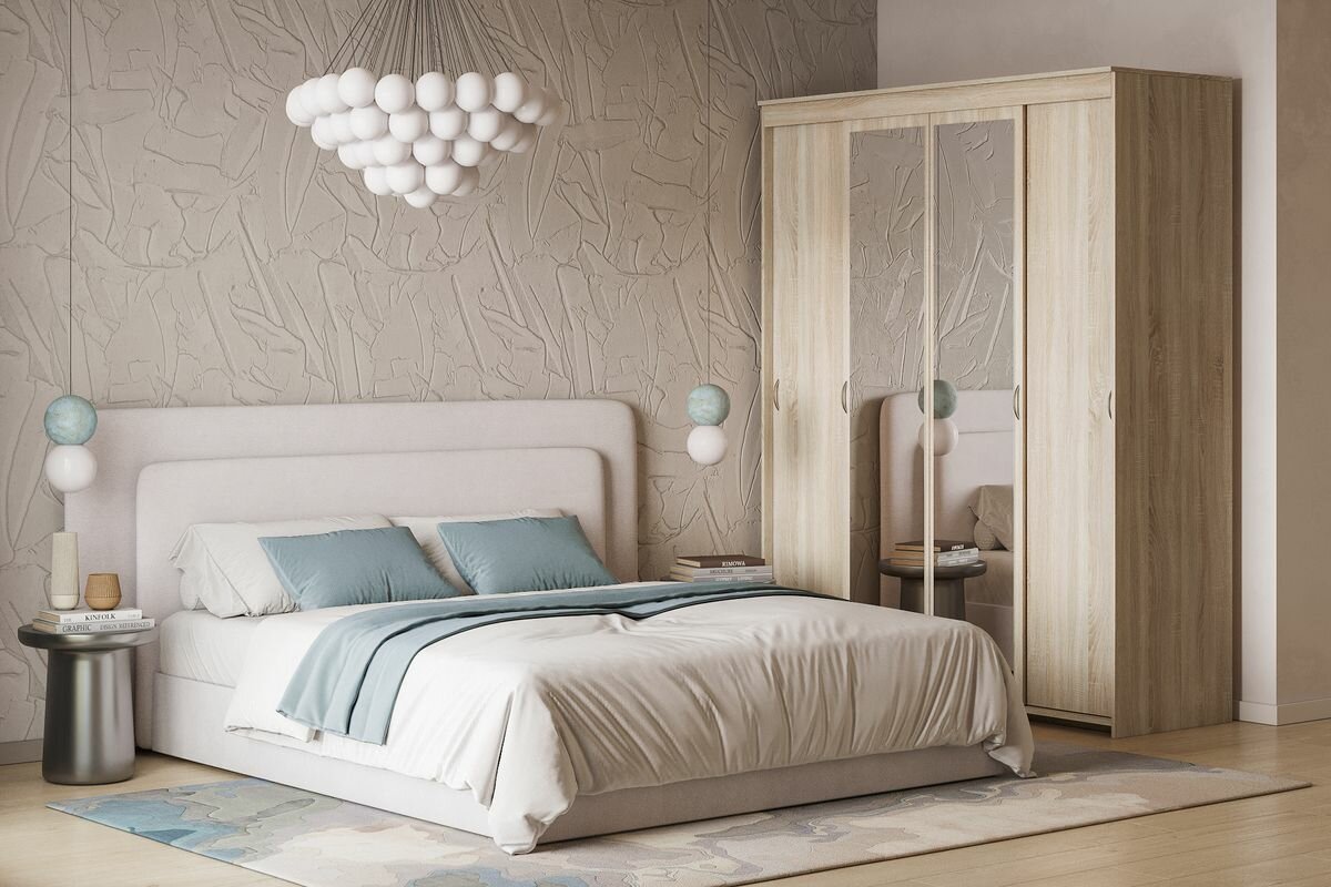 Шкаф-купе Миллениум-4 Дуб Сонома для одежды с зеркалом четырехдверный 200*190*40