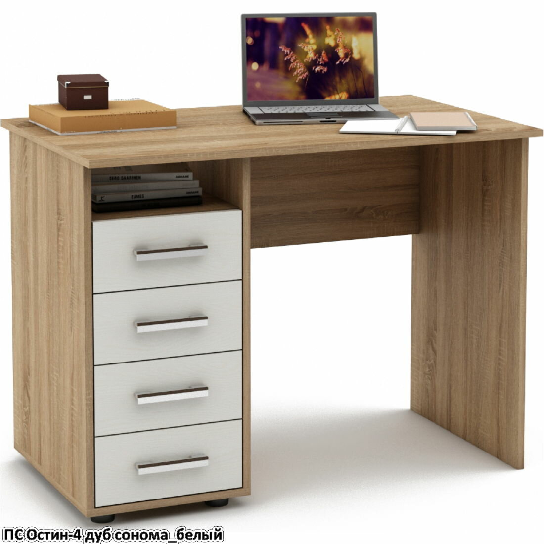 Письменный стол Остин-4 Дуб-сонома/Белый, ЛДСП, МФ Владимир VMF, 100х74,6х60 см.