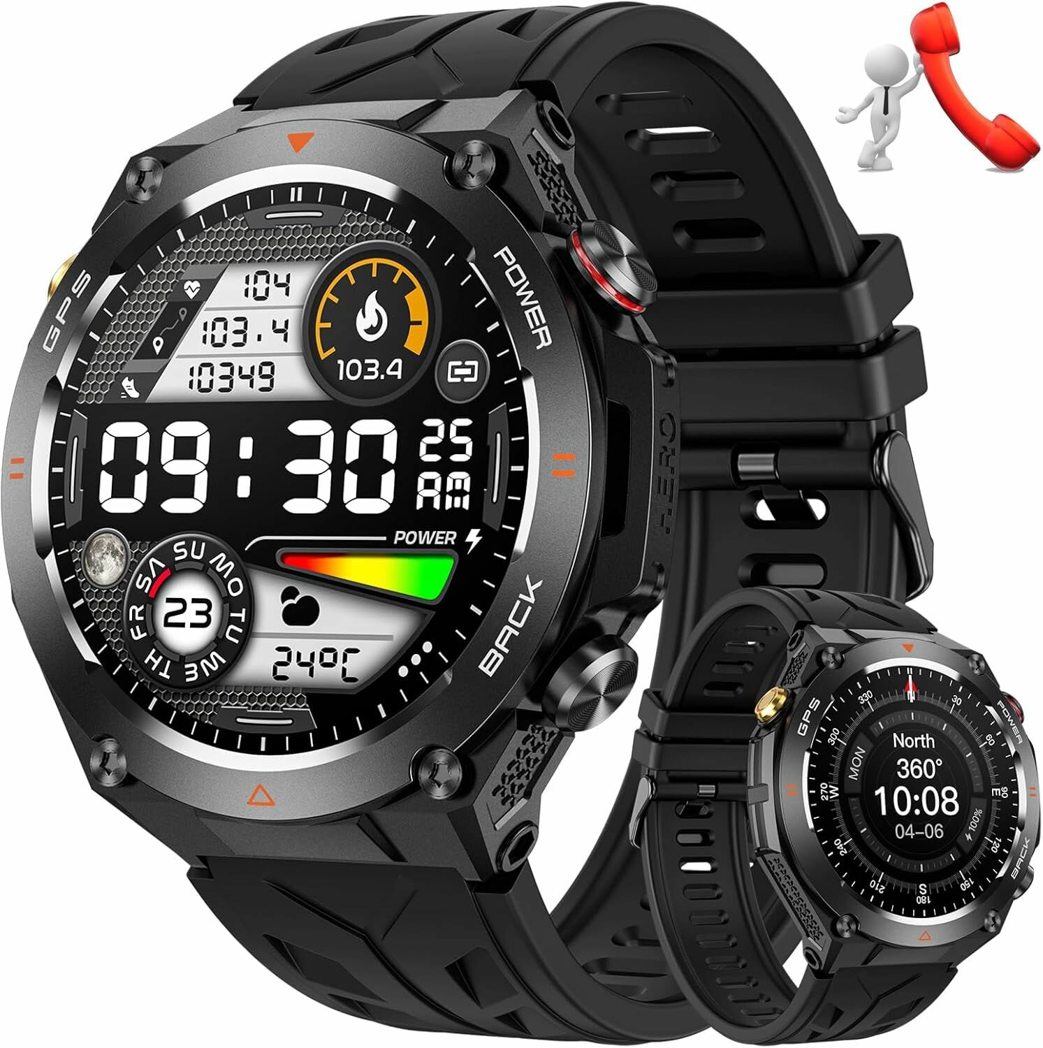 Военные смарт часы мужчин 1.45' Открытый Водонепроницаемый Smartwatch с 100+ спортивных режимов компас Heart Rate SpO2 монитор сна для iPhone Android