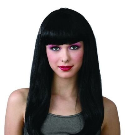 Парик Брюнетка длинный волос с челкой 73019, синтетическое волокно, длина 35 см