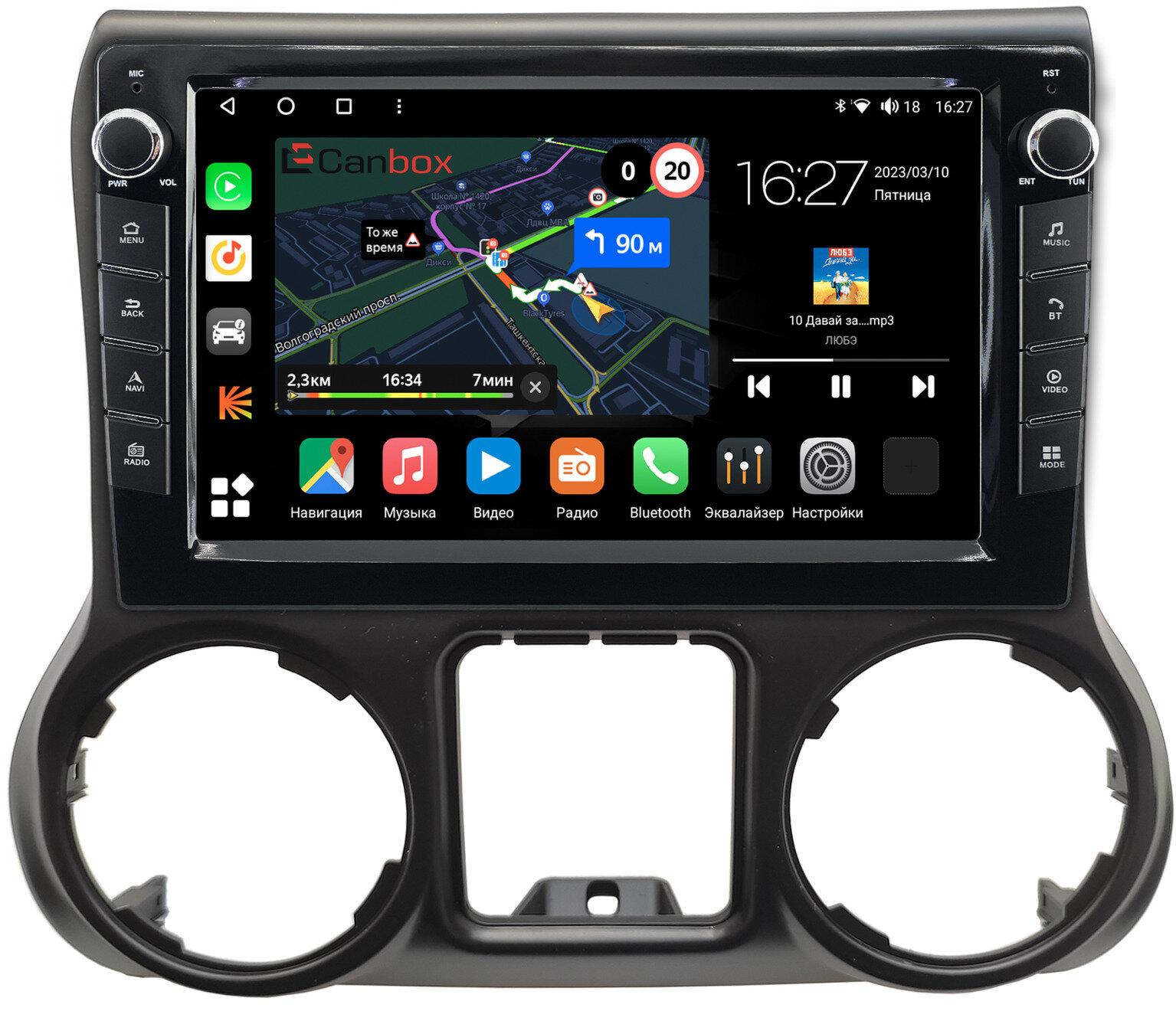 Штатная магнитола Canbox M-Line 7825-10-009 Jeep Wrangler 3 (JK) 2011-2014 Android 10 (4G-SIM, 2/32, DSP, QLed) С крутилками