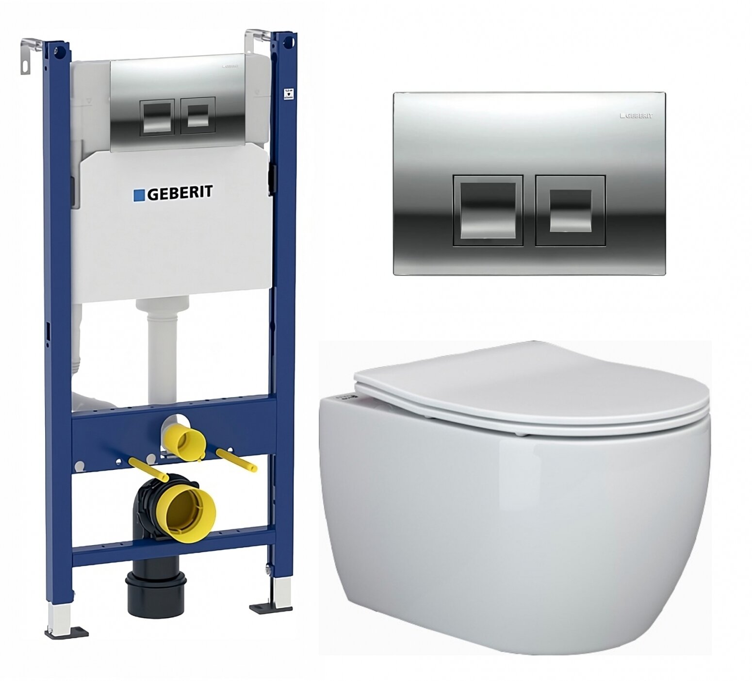 Комплект 3 в 1 инсталляция Geberit Duofix + Унитаз подвесной Ceramica Nova Play CN3001 + кнопка хром