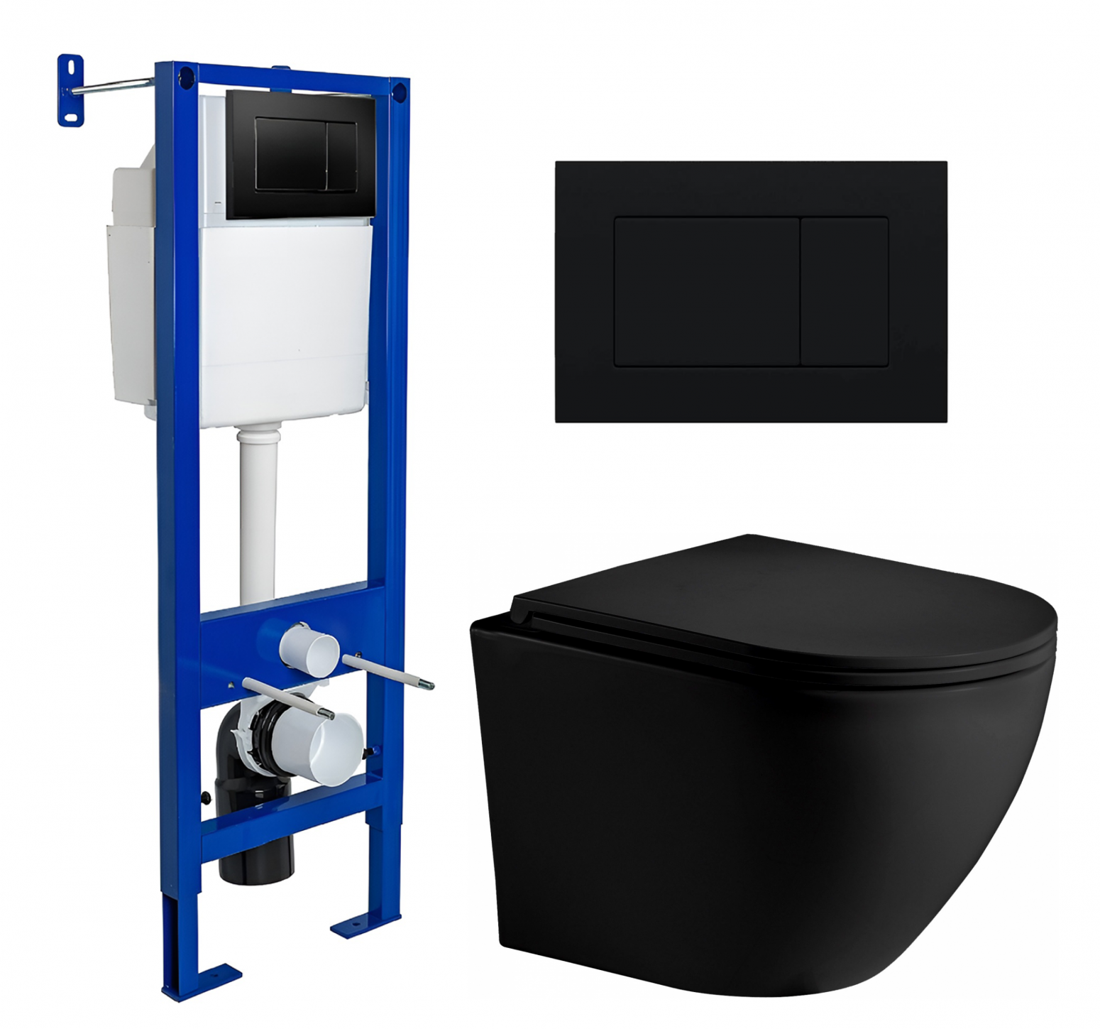 Комплект 3 в 1 инсталляция Berges Wasserhaus Atom 410 + Унитаз подвесной Weltwasser WW Merzbach 043 MT-BL + кнопка черная