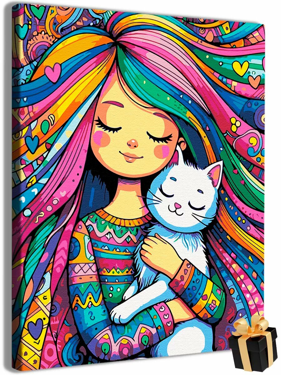 Картина по номерам Девочка с кошкой