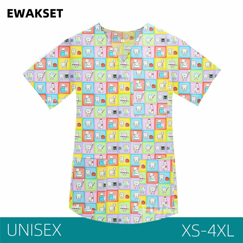 EWAKSET Медицинская блузка с принтом зубов, XXL, top