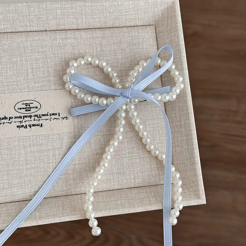 Жемчужные заколки-зажимы Fairy Bi 02 Blue Pearl Ribbon