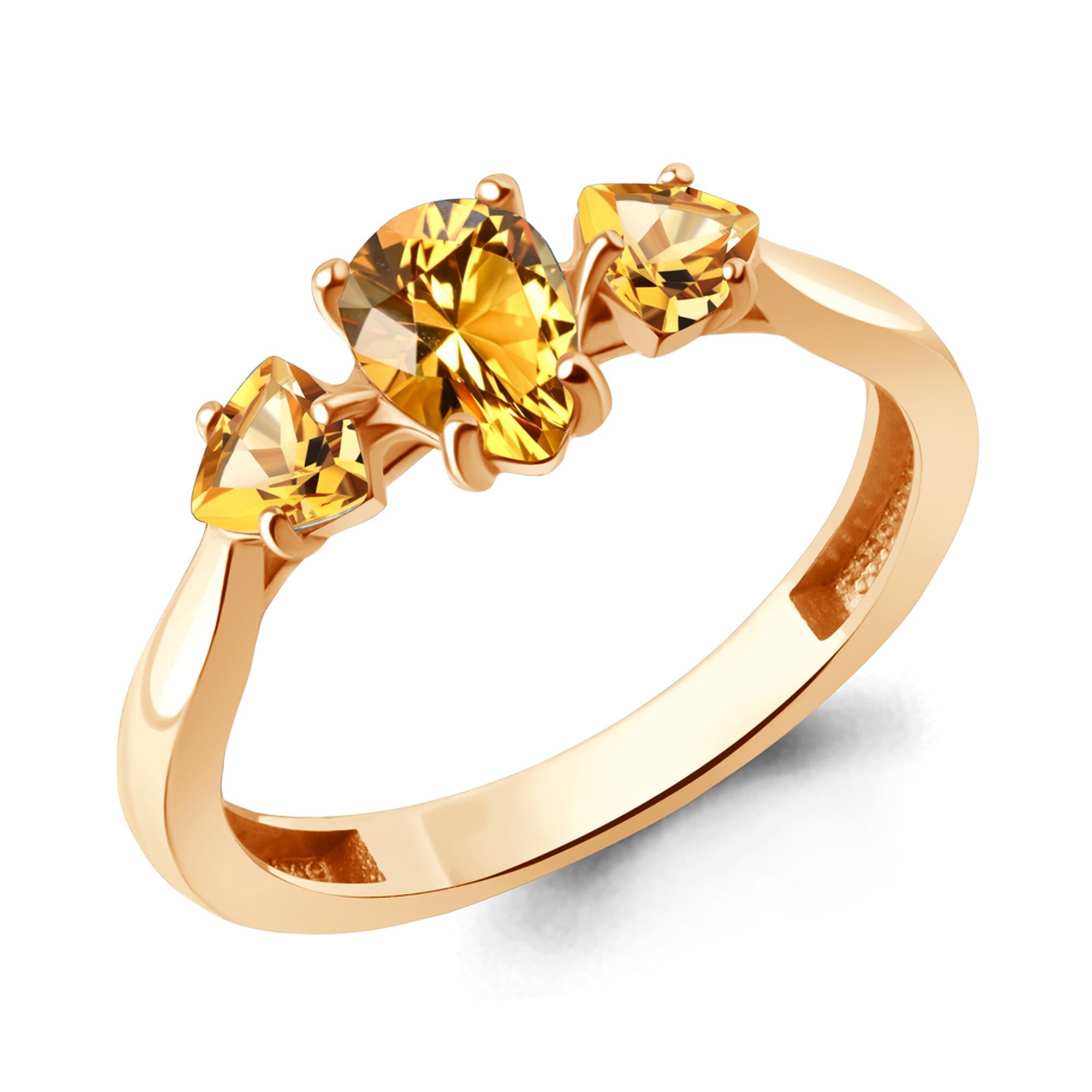 Кольцо, серебро, 925 проба, золочение, цитрин