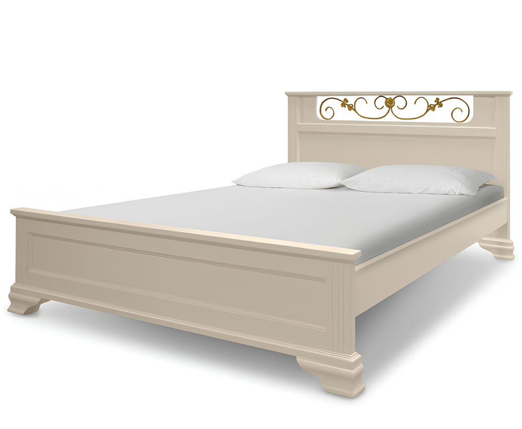 Кровать "Феникс с ковкой" из массива сосны 140x200 см, Эмаль слоновая кость