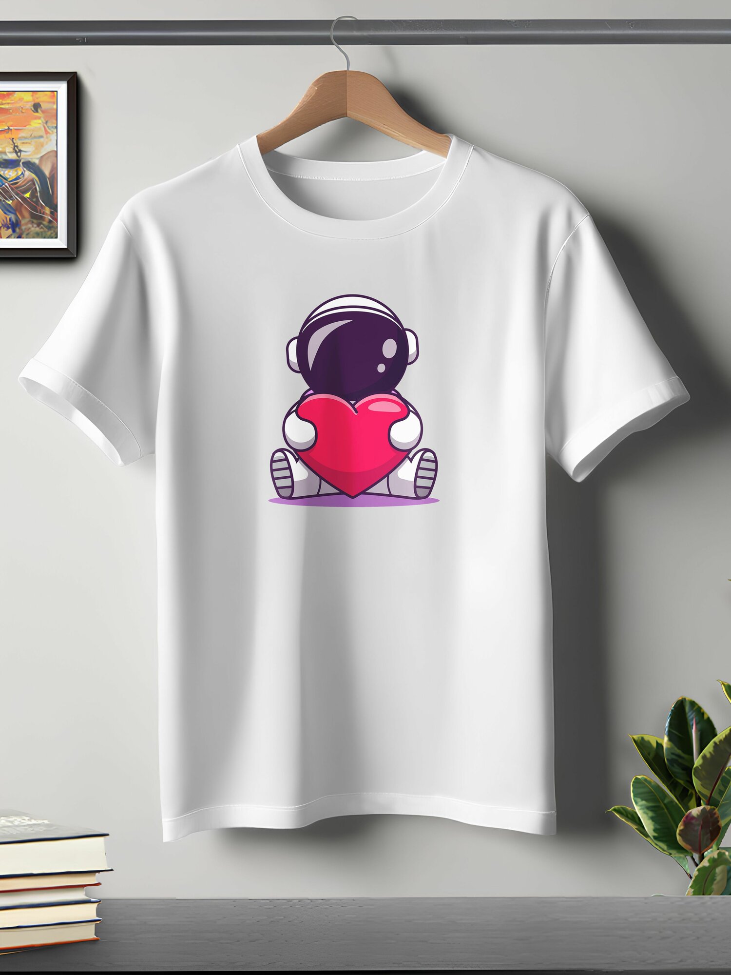 Футболка ONEQ унисекс 46-48 (M) размер с принтом Космонавт, белая