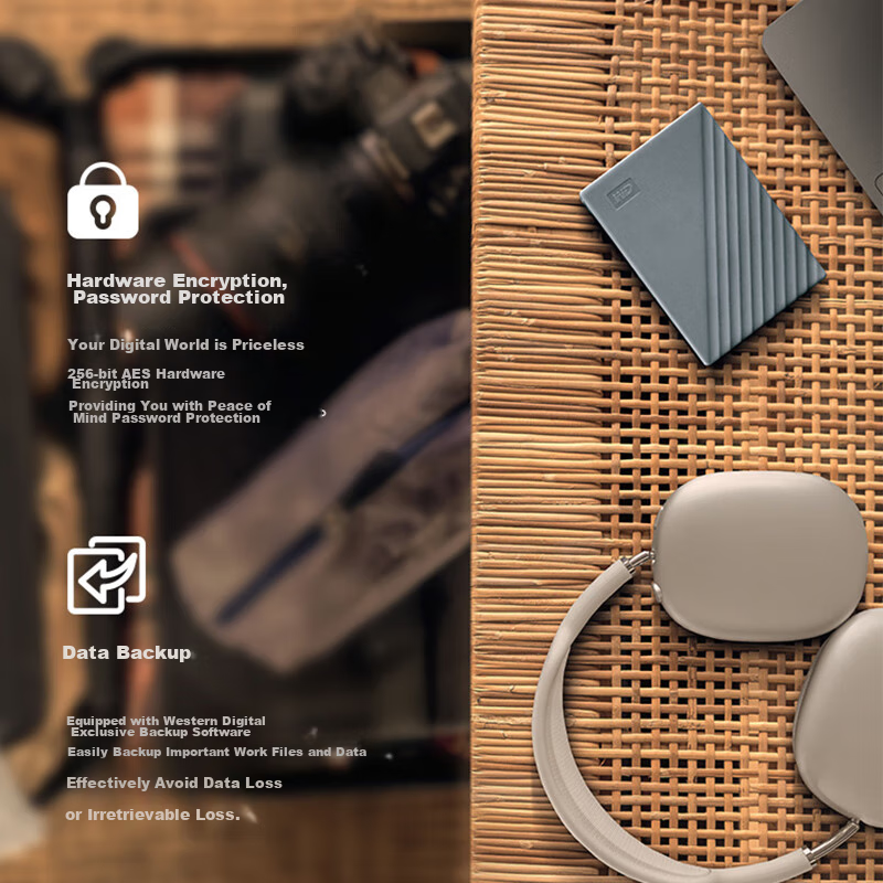 Western Digital (WD) 2TB Portable Hard Drive, Compatible with Type-C, My Passport 2.5-Inch, Gray, Mechanical Hard Drive, External Storage for Phones, Laptops, And Home Use