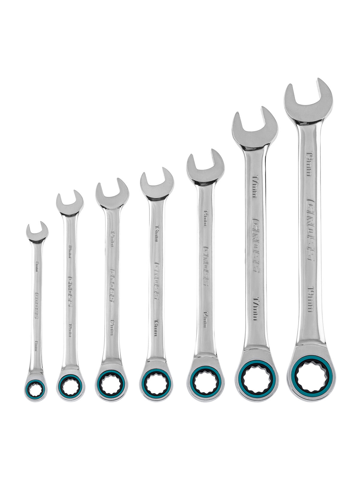 Набор ключей комбинированных с трещоткой Gross 8 - 19 мм, 7 шт, CrV 14890